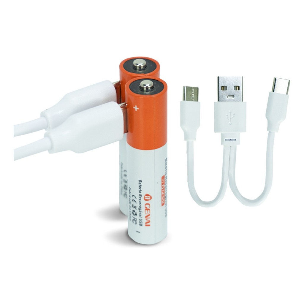 Kit 2 Pilhas AAA Recarregável 750mwh Genai Tipo C 1.5v 5v USB Type C ...