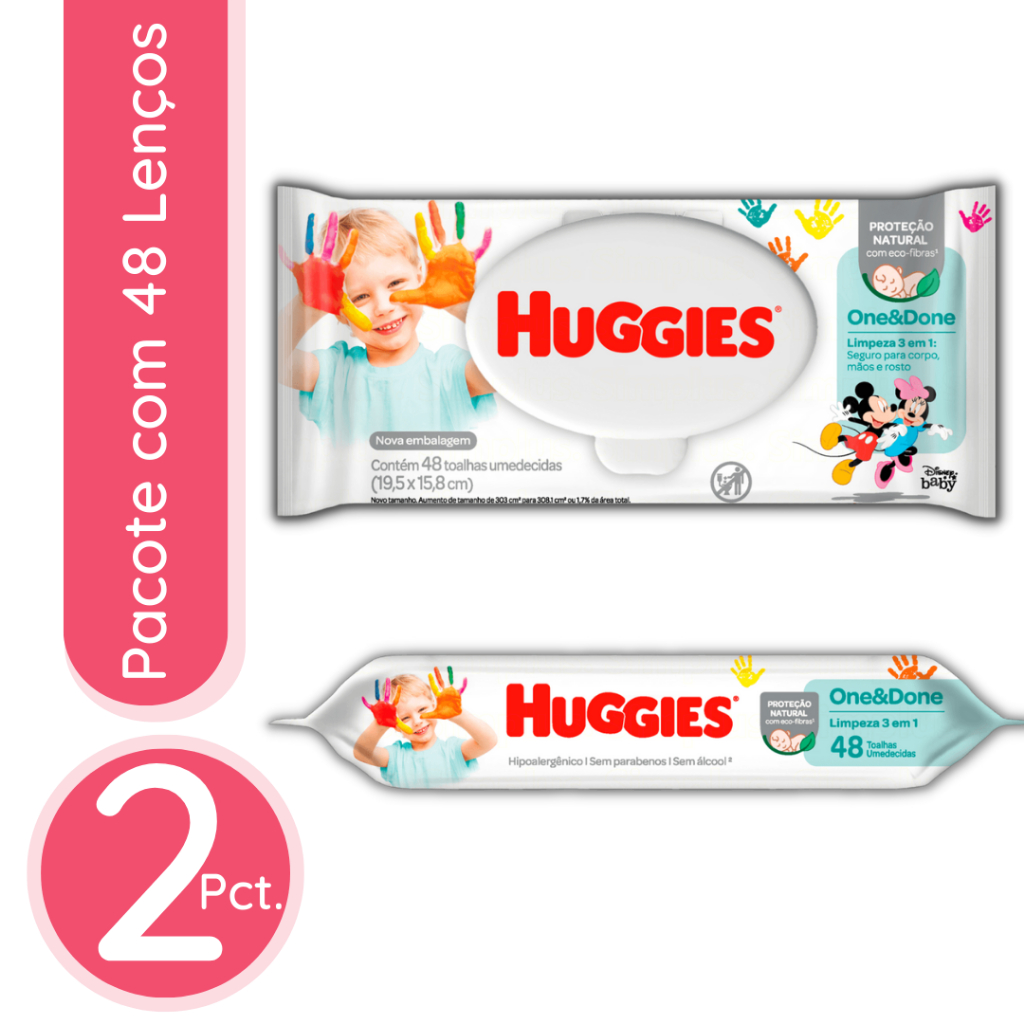 Lenço Umedecido Huggies One & Done - 2 Pacotes / 96 lenços | Shopee Brasil