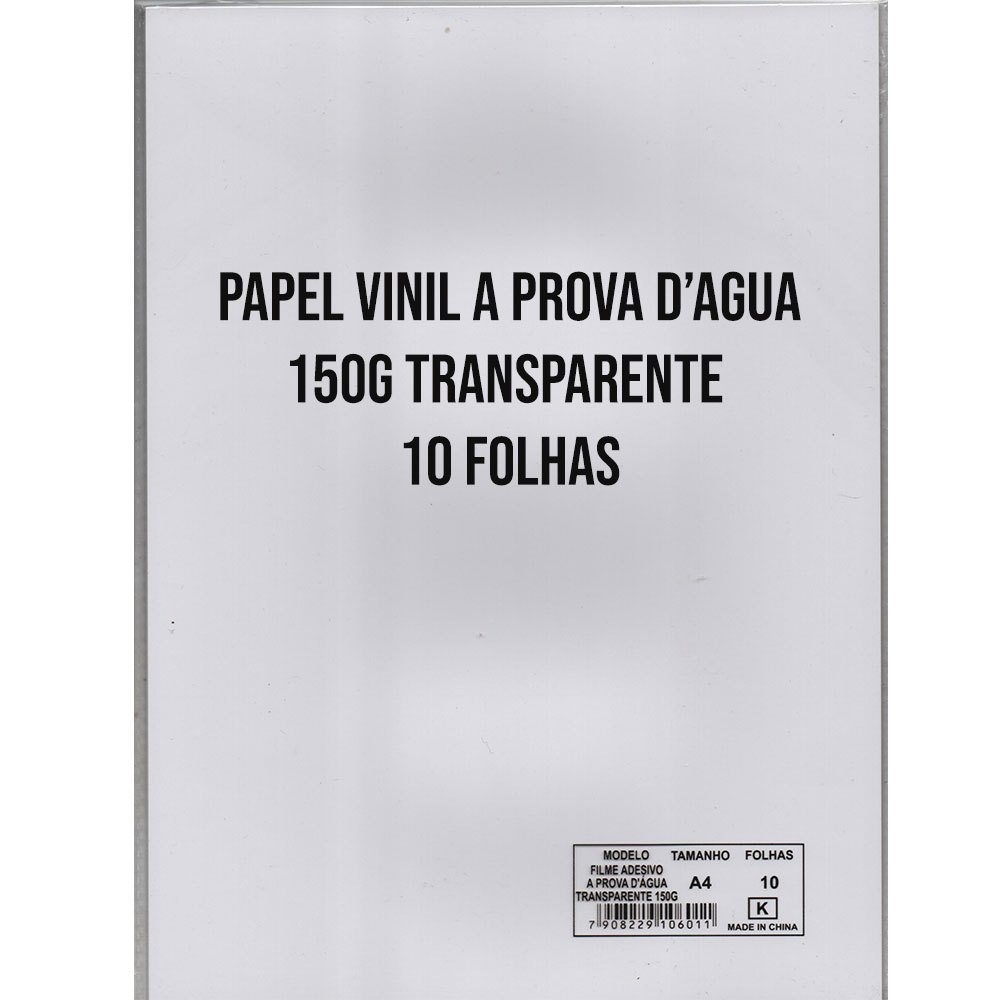 Papel Adesivo 150G Vinil Tranparente 10 Folhas A Prova d'agua | Shopee ...