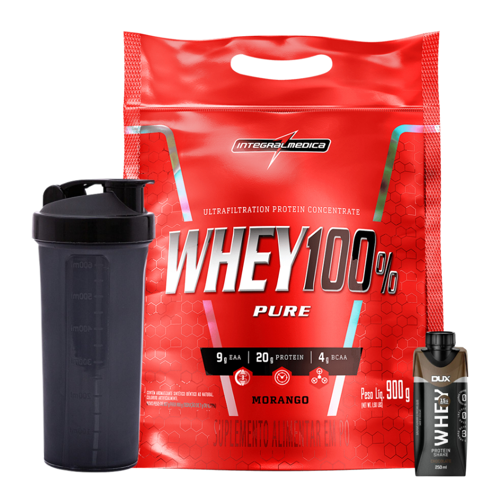 Whey 100% Pure Protein Concentrado Refil - 900g - Integral + Whey Shake ...