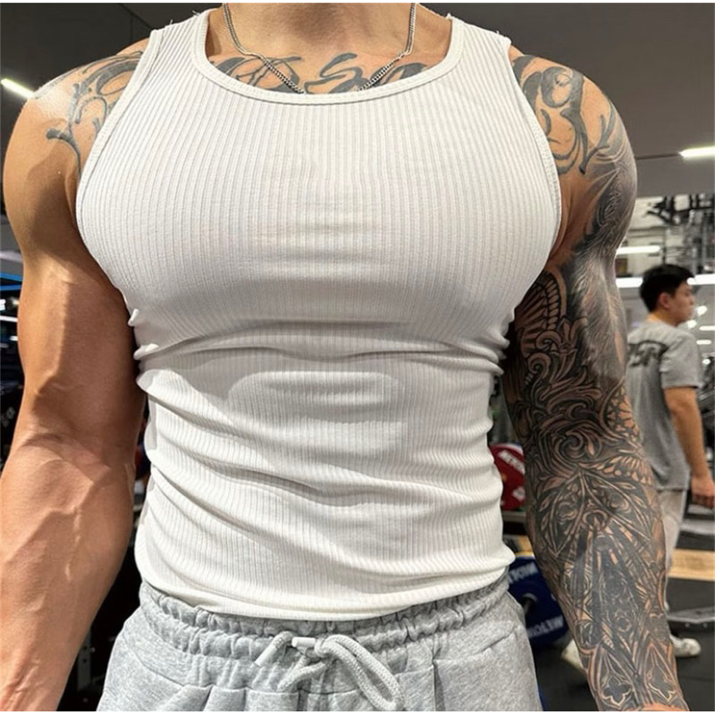 Regata Masculina Branca Preta Justa Canelada de Academia Estilo ...