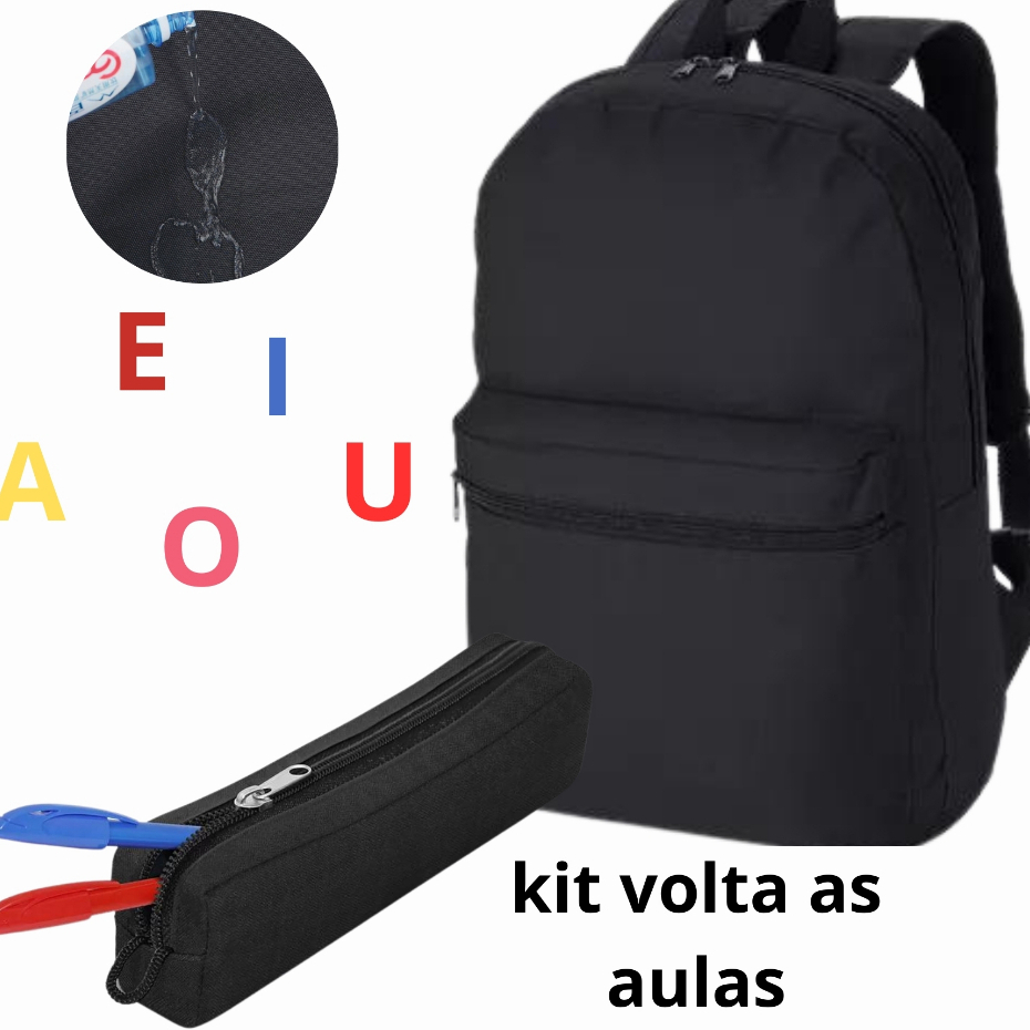 KIT + ESTOJO MOCHILA ESPAÇOSA COMPARTIMENTO ESCOLAR NOTEBOOK UNISSEX ...