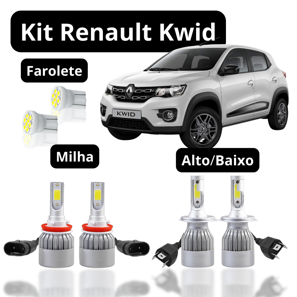 KIT (Faról: Baixo Alto Farolete) Renault Kwid 2017 2018 2019 Lâmpada ...