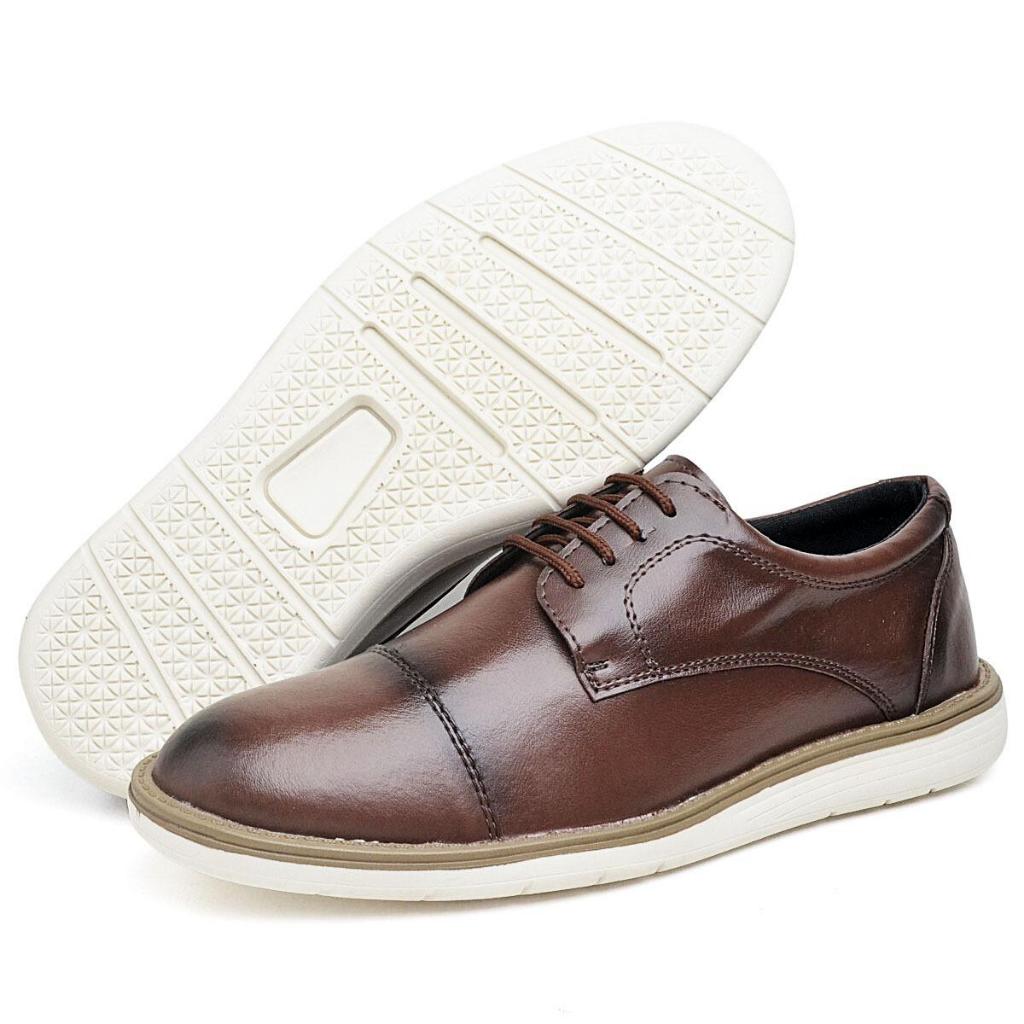 Sapato Social Casual Masculino Oxford Derby Marrom e Preto com Sola ...