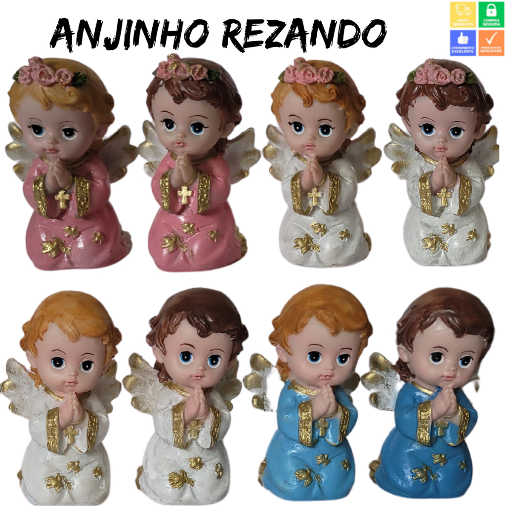 Imagem Anjo da Guarda Infantil Rosa Azul Rezando Resina 3,5x8cm ...
