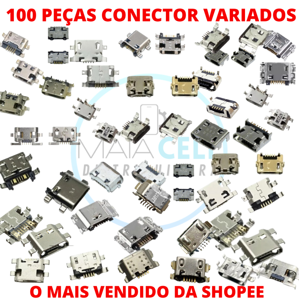 kit 100 conector de carga micro usb v8 solda modelos variados micro usb ...