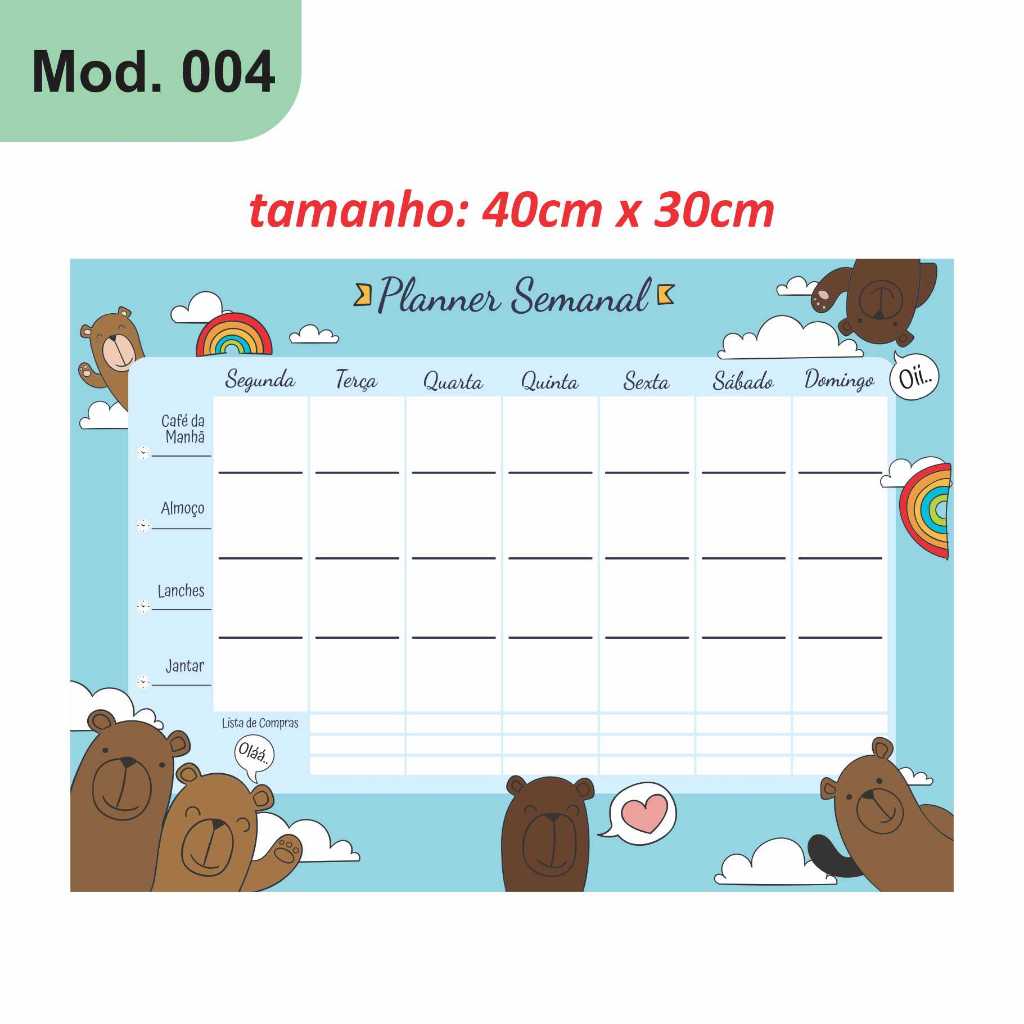 Planner Semanal Infantil Para Imprimir Planner Ursinhos Carinhosos