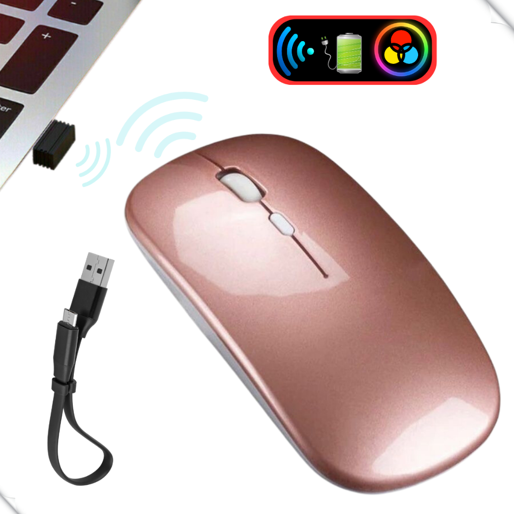 Mouse Sem Fio Recarregável Wireless LED RGB Ergonômico | Shopee Brasil