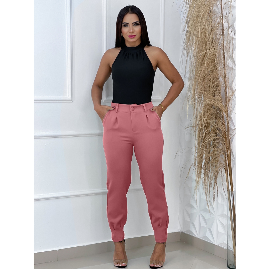 Calca Feminina Alfaiataria Modelo Cenoura Clochard Estilosa Elegante ...