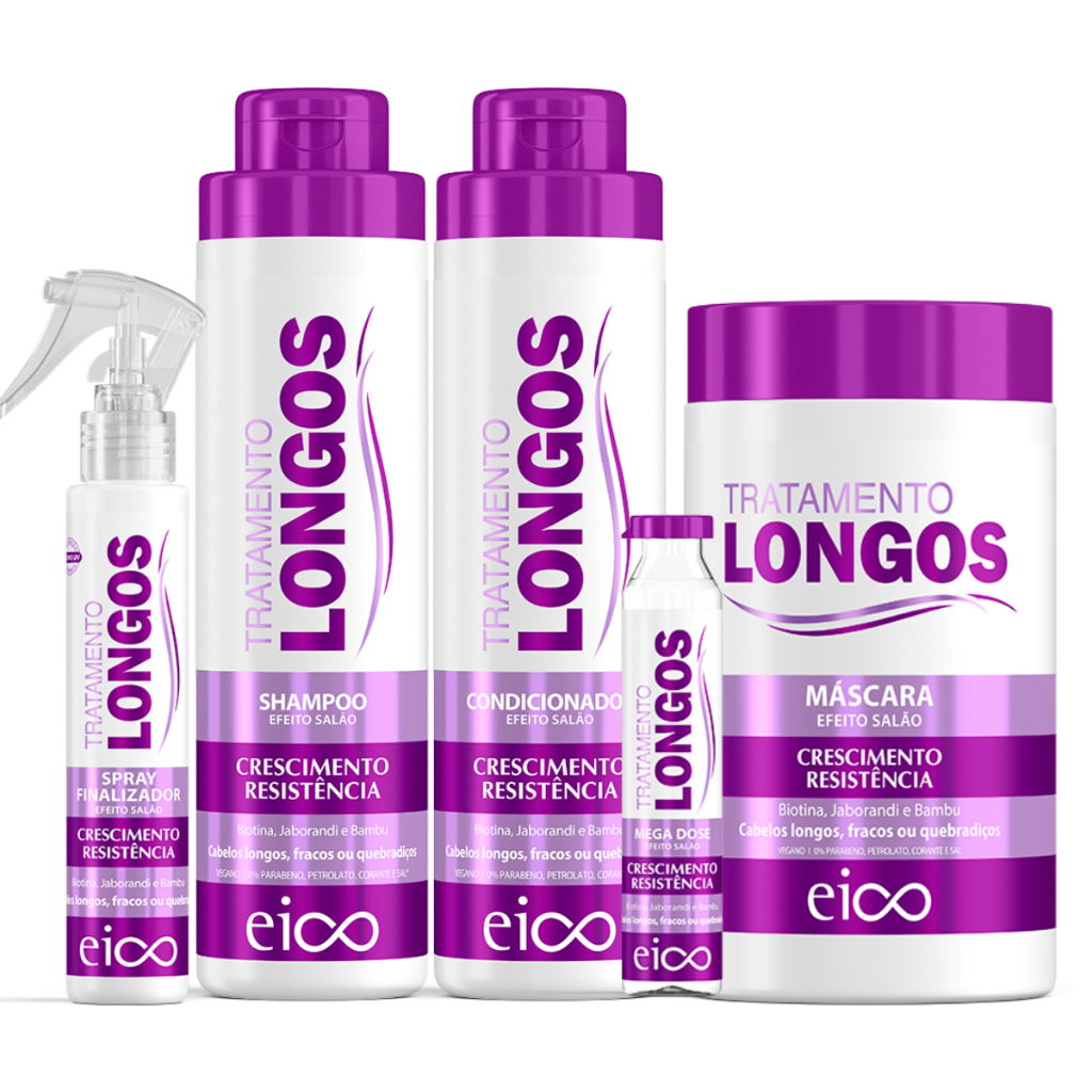Eico Cabelos Longos Shampoo e Condicionador 800ml + Máscara Fortalecimento Crescimento + Spray ...