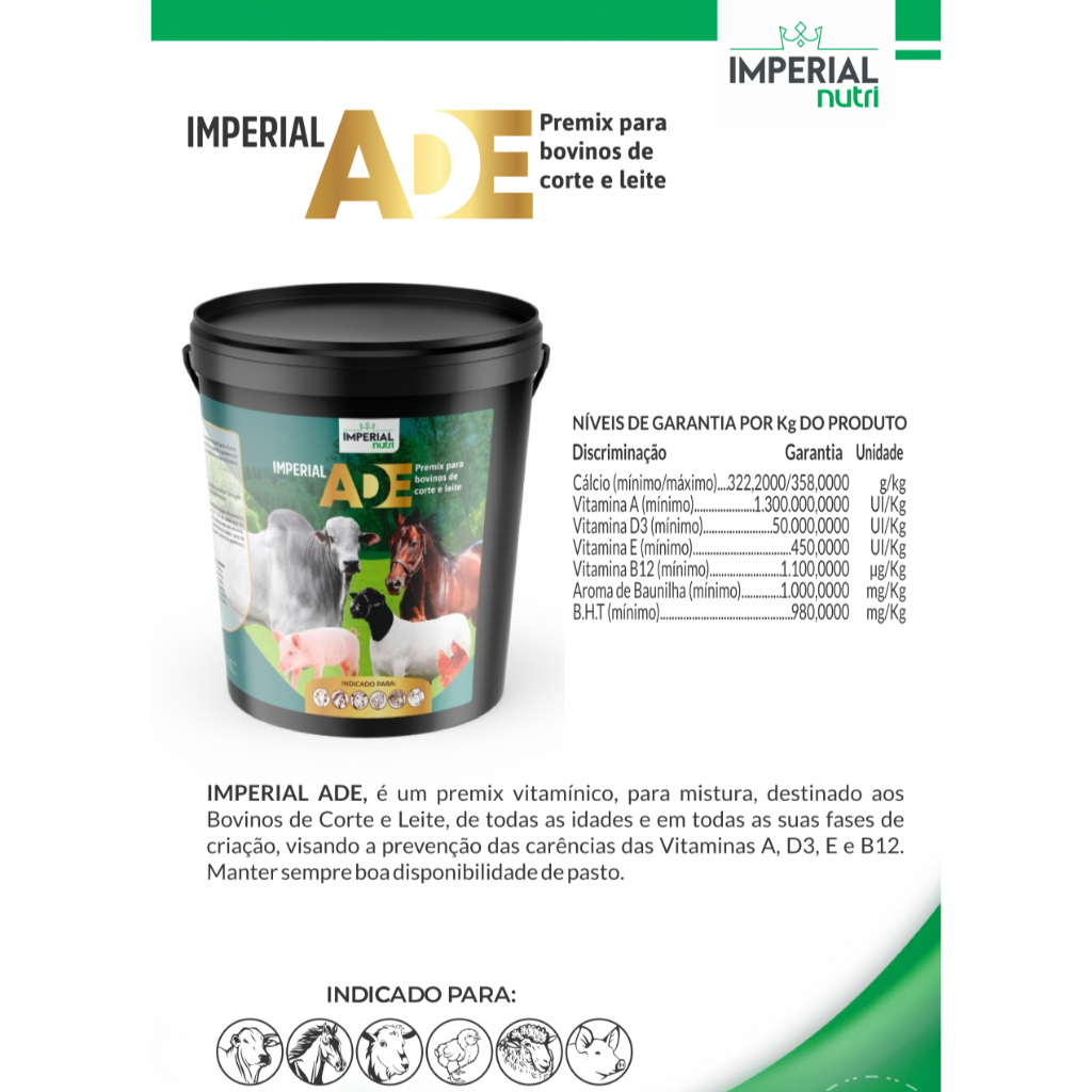 Vitamina Ade 5 kg Premix Para Bovinos Caprinos Suínos Aves e Equinos ...