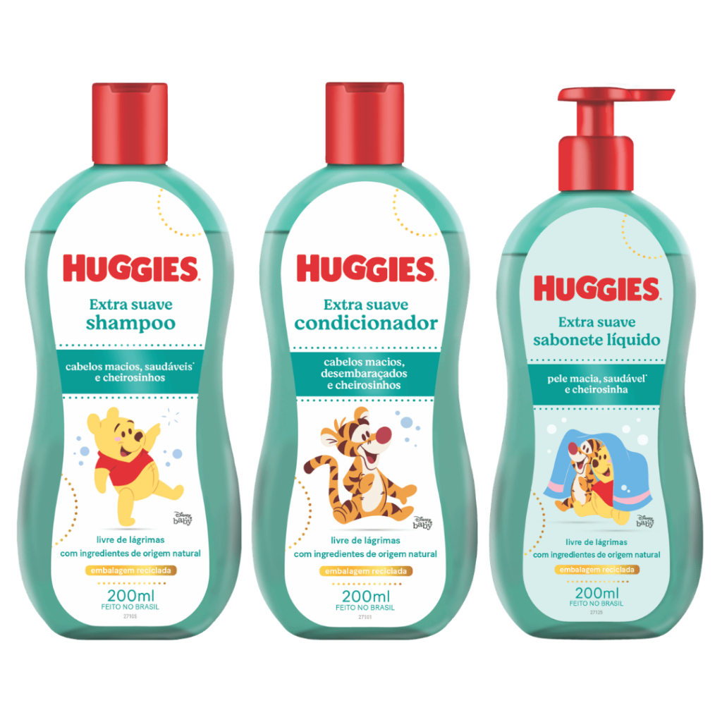 Kit Shampoo Condicionador e Sabonete Líquido Huggies Extra Suave 200ml ...