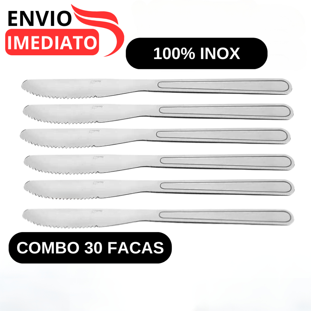 Kit 30 Facas Aço Inox de alta qualidade para cozinha restaurante ...