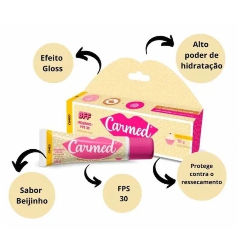 Hidratante Labial Carmed BFF Beijinho FPS 30 Efeito Gloss e Incolor 10g | Shopee Brasil