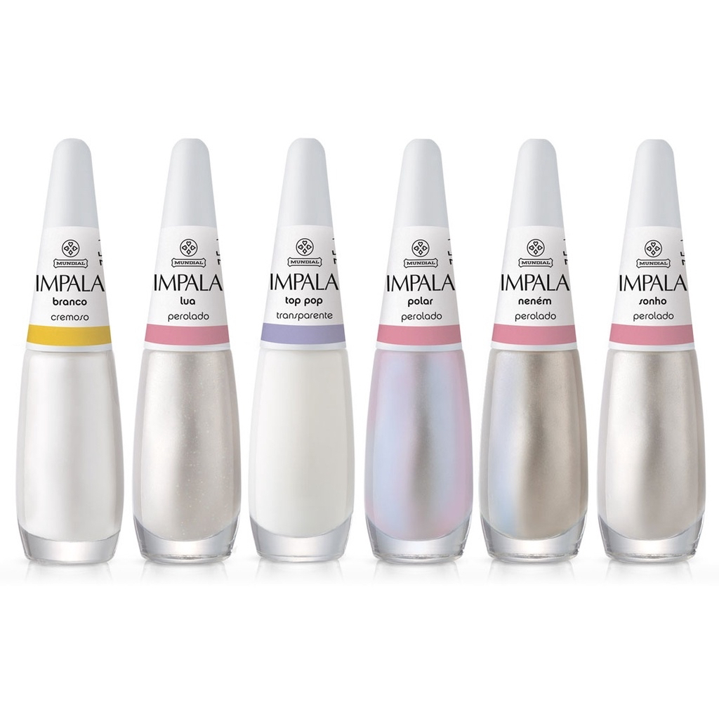 Kit 6 Esmaltes Impala Francesinhas Brancos Essenciais Branco , Lua, Top ...