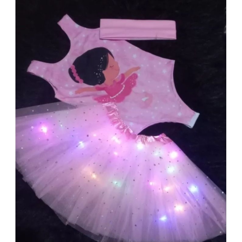 fantasia infantil balé bailarina faixa colan body bore led manguinha ...