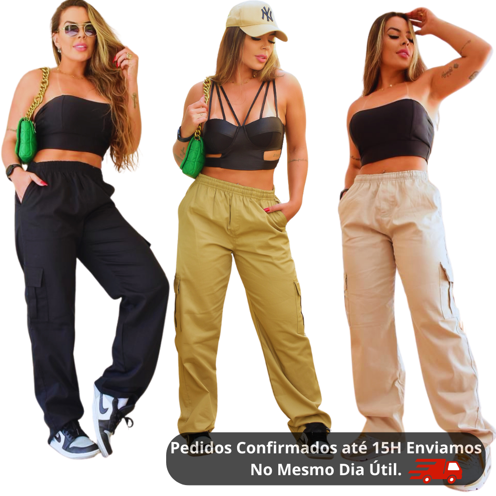 Calça Cargo Streetwear Skatista Modelo Largo Elástico Na Cintura 5