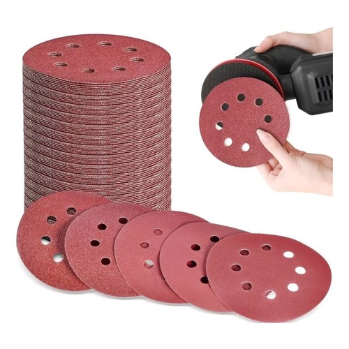 100x Disco Lixa Velcro Roto Orbital Lixadeira 8 Furos 125mm Lixas Com ...