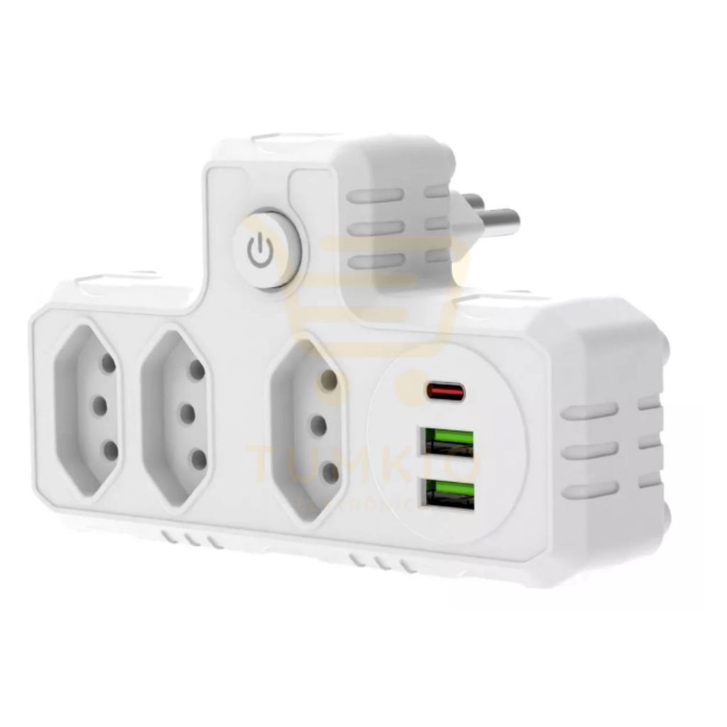 Extensão 3 Tomadas 2 Usb 1pd Bivolt Power 110v/220 Sem Fio | Shopee Brasil