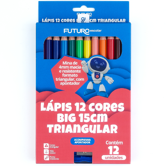 Lapis de Cor 12 Cores Big Jumbo 15cm Kit Com Apontador | Shopee Brasil