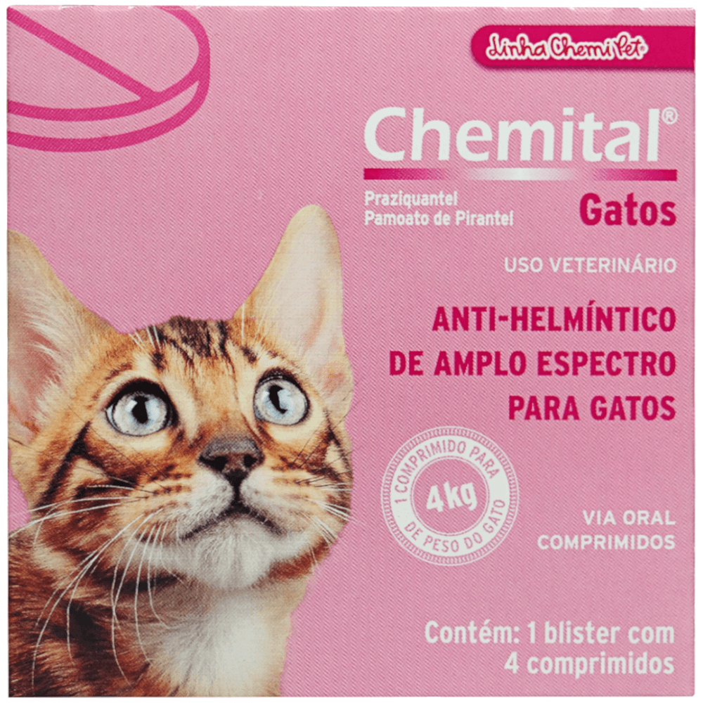 Chemital Gatos 4 Comprimidos Vermifugo Anti-helmíntico | Shopee Brasil
