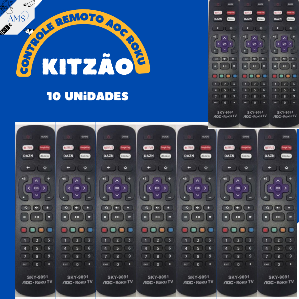 KIT 10 PEÇAS CONTROLE REMOTO COMPATÍVEL TV AOC ROKU | Shopee Brasil
