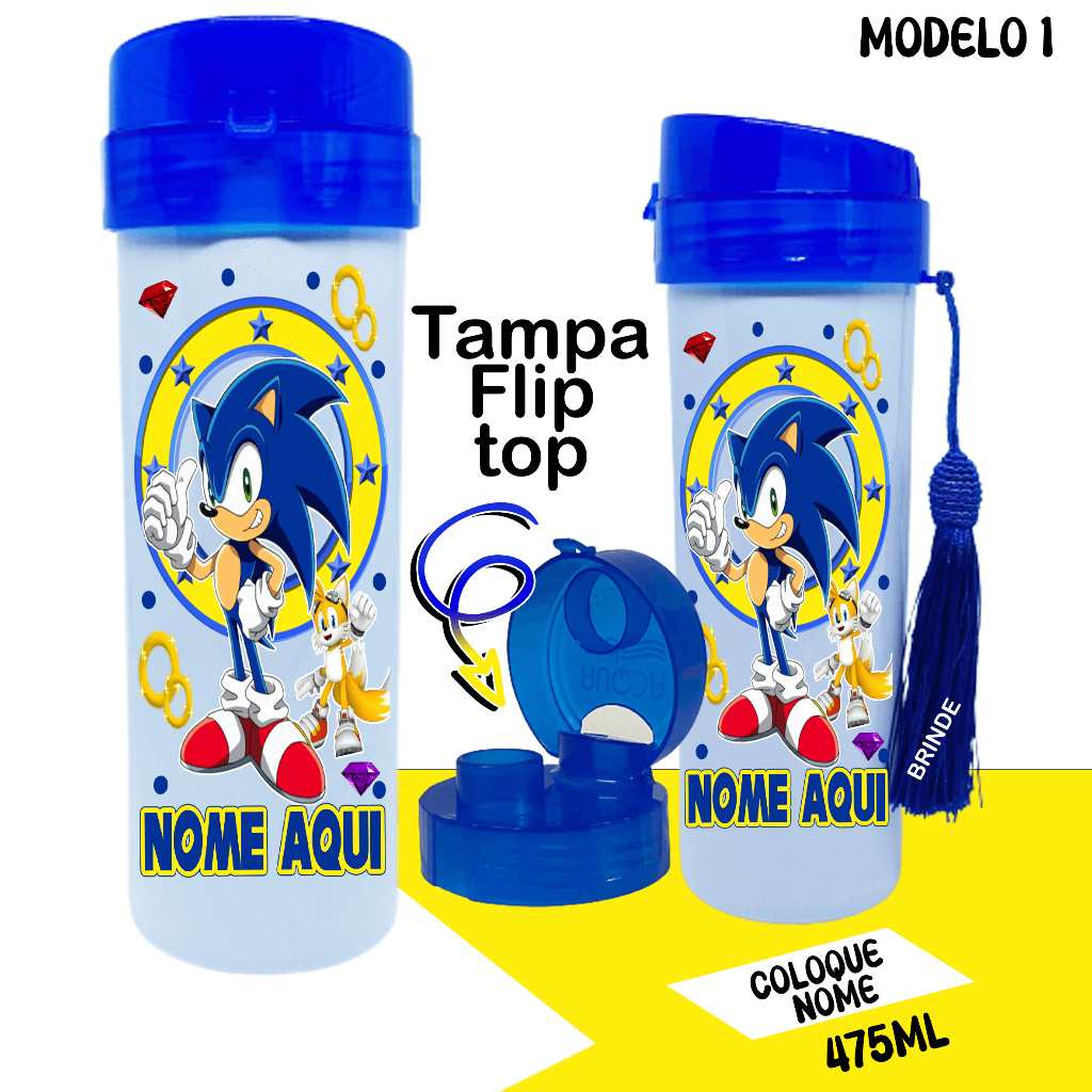 Squeeze Garrafa de agua Sonic com seu nome | Shopee Brasil