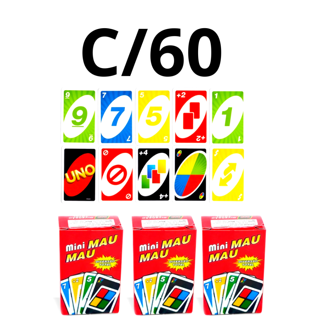 60 UNIDADE DO MINI JOGO UNO MAU MAU - 54 CARTAS | Shopee Brasil