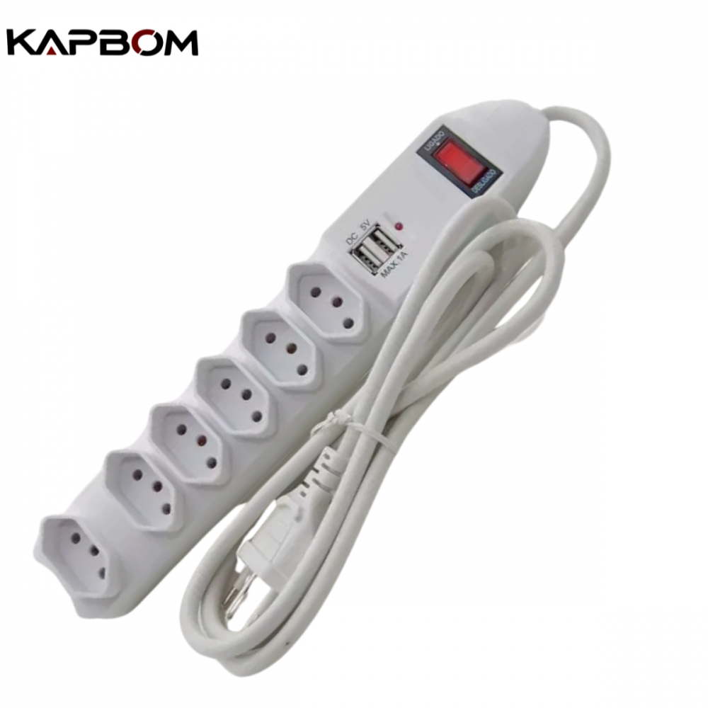 Extensão Elétrica 6 Tomadas 1,5 Metro 2 Porta USB Kapbom SL7906-1,5 | Shopee Brasil