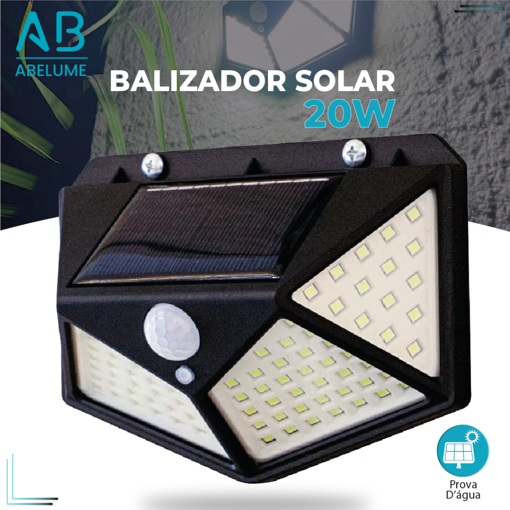 Balizador Solar Luminária Com Sensor de Movimento Parede Luz Branca 20W ...