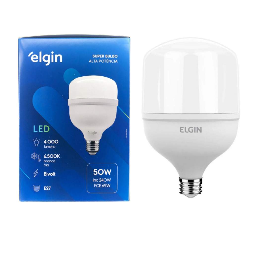 Lâmpada Led 50w Bulbo E27 Branco Frio 6500k 110/220v Elgin | Shopee Brasil