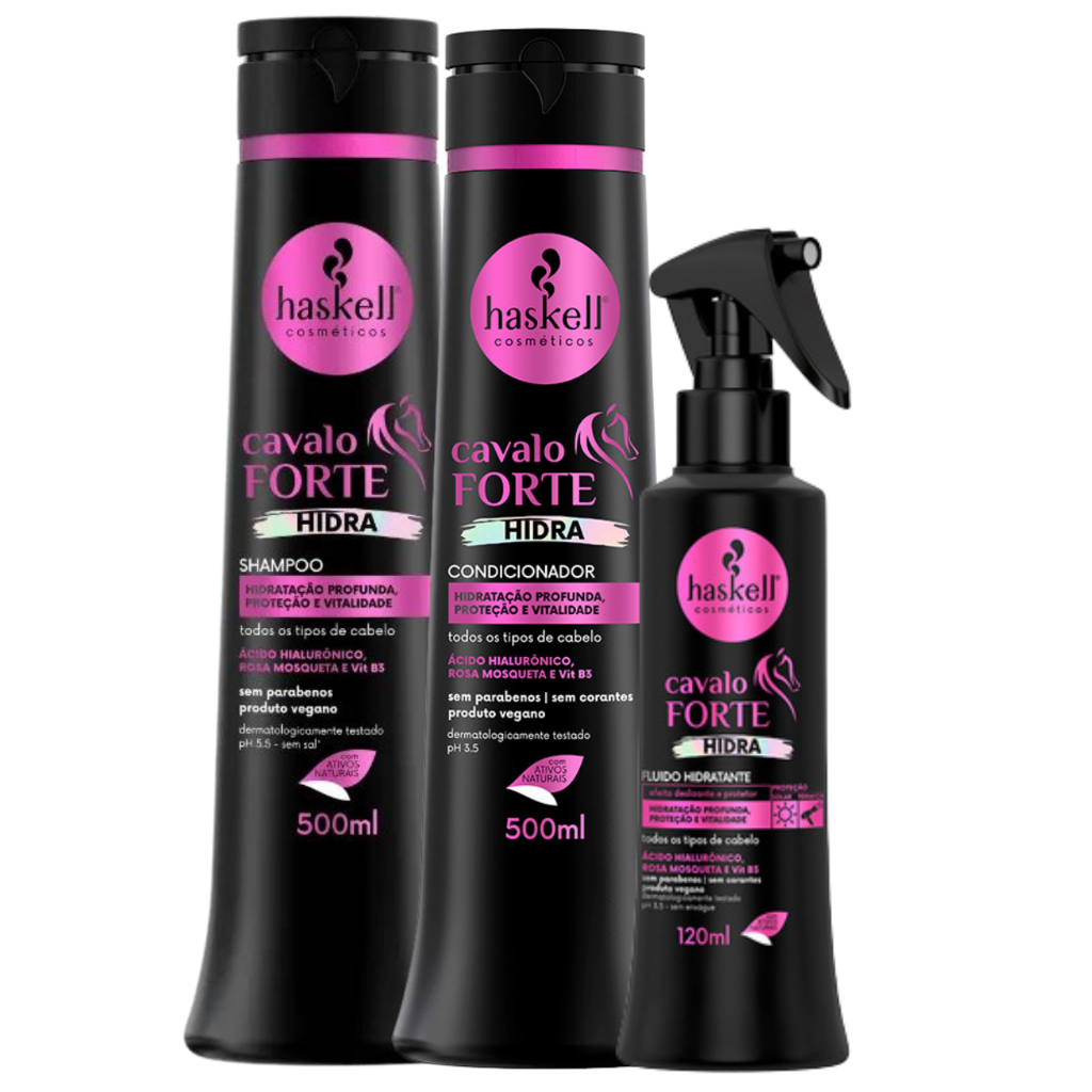 kit Haskell Cavalo Forte Hidra Shampoo 500ml + Condicionador 500ml + Fluido 120g | Shopee Brasil