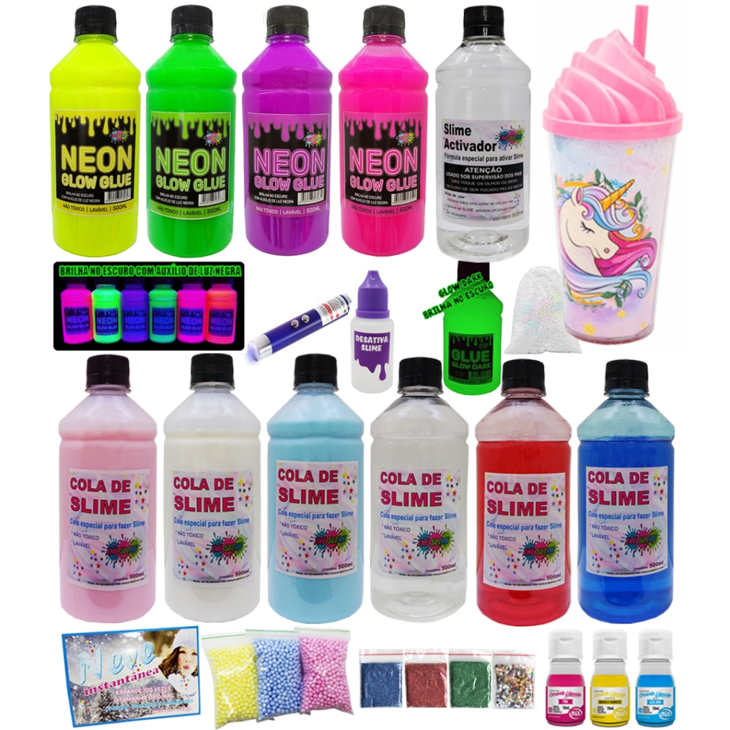 Kit Para Brincar De Fazer Slime Com Colas Clear E Colas Neon - Ine ...