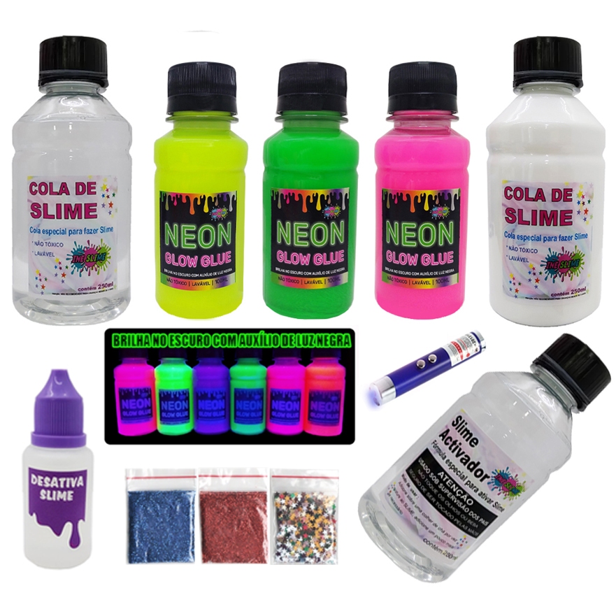 Kit Para Fazer Slimes Colas Neon Branca E Transparente . | Shopee Brasil