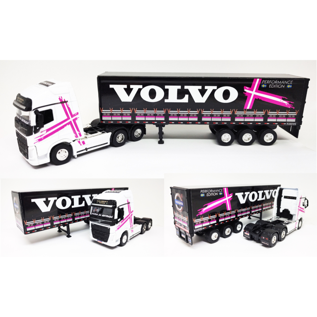 Miniatura Volvo FH500 Rosa Rainha da Estrada + Carreta Escala 1/64 ...