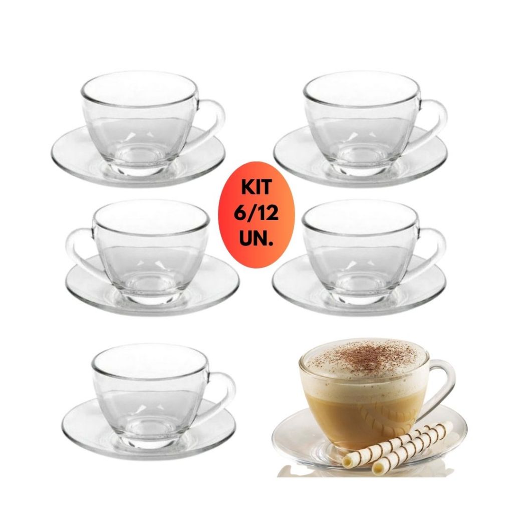 Jogo Kit 6/12 Xicaras +Pires Vidro Cafe Cha Astral 240ml Duralex Cozinha Capuccino Mesa Posta ...