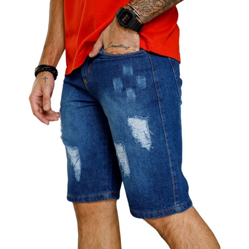 Short Jeans Masculina Destroyed Super Oferta | Shopee Brasil