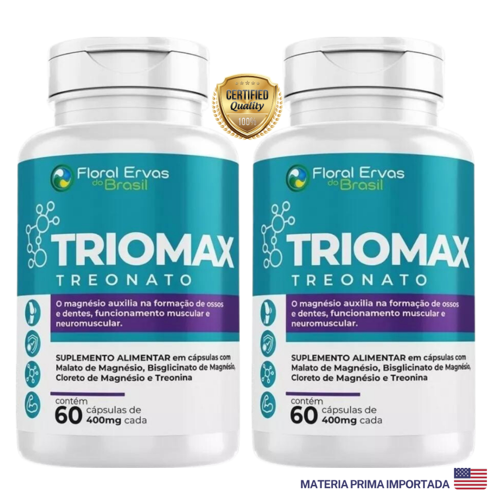 2x Triomax Blend Magnesio Dimalato Treonato Quelato Cloreto Puro 500mg 120Cáp Kit 4 Meses ...