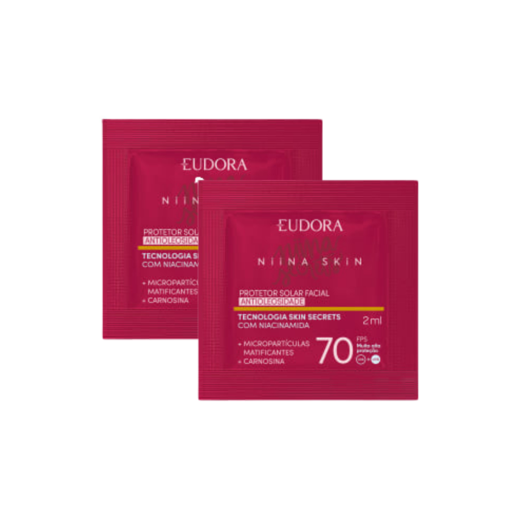 Kit 2 Sachê Protetor Solar Facial Antioleosidade FPS 70 Niina Skin 2ml ...