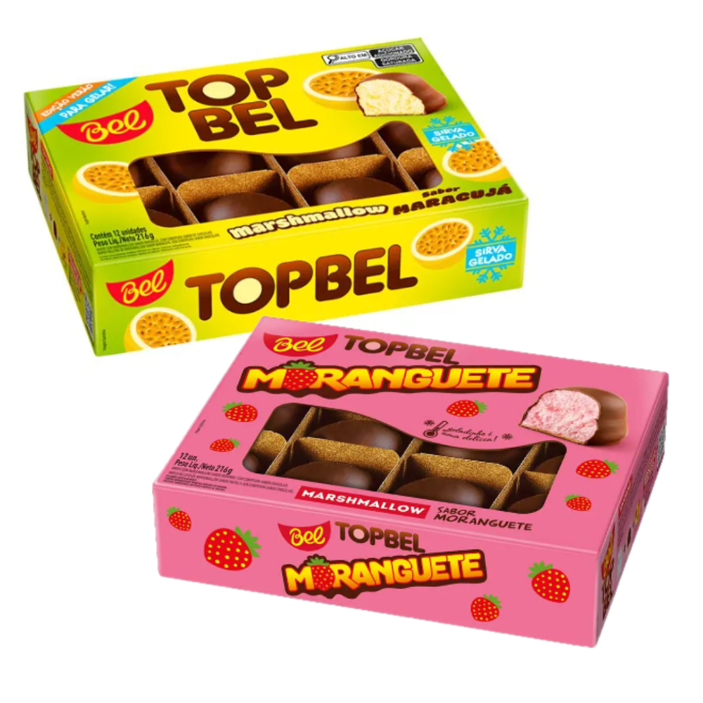 2 Caixas de TopBel Maracujá e Morango Chocolate com Marshmallow 216g ...
