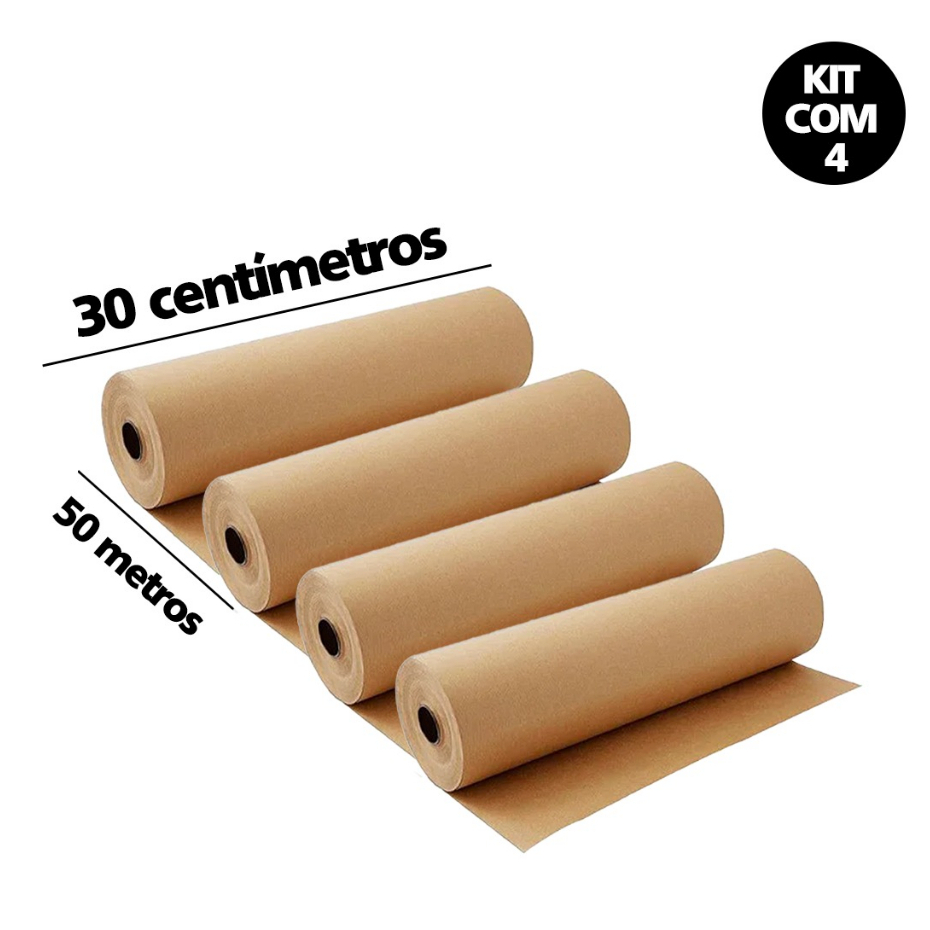 Kit 4 Papel Pardo Semi Kraft Rolo Bobina 30cmx50 Embalagens Caixa ...