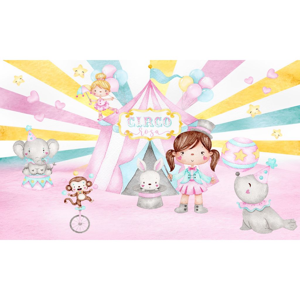 Painel De Festa Infantil Circo Rosa Aquarela P_ 269 | Shopee Brasil
