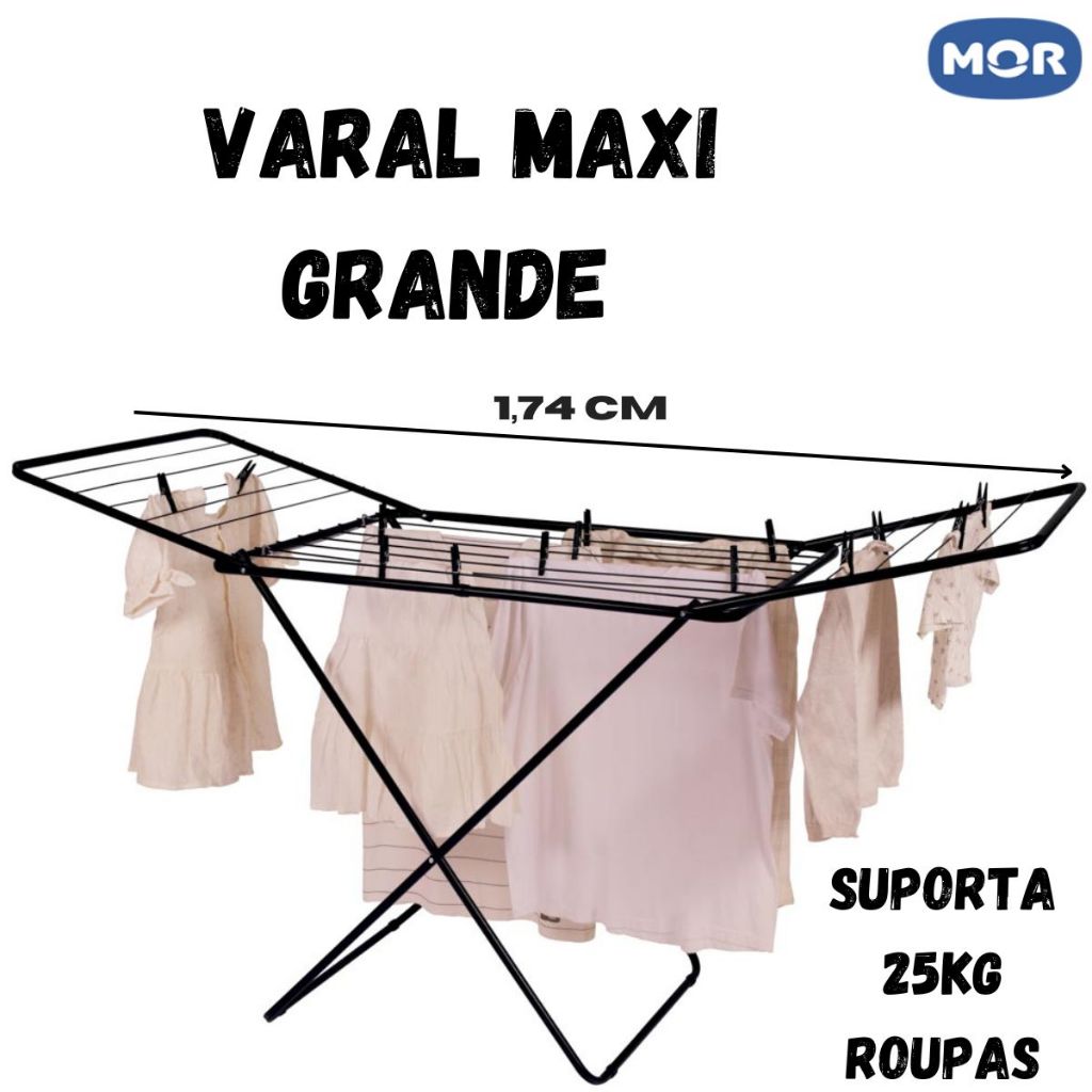 Varal De Chão Roupas Maxi Abas Mor 25kg Resistente 16,2 Mts | Shopee Brasil