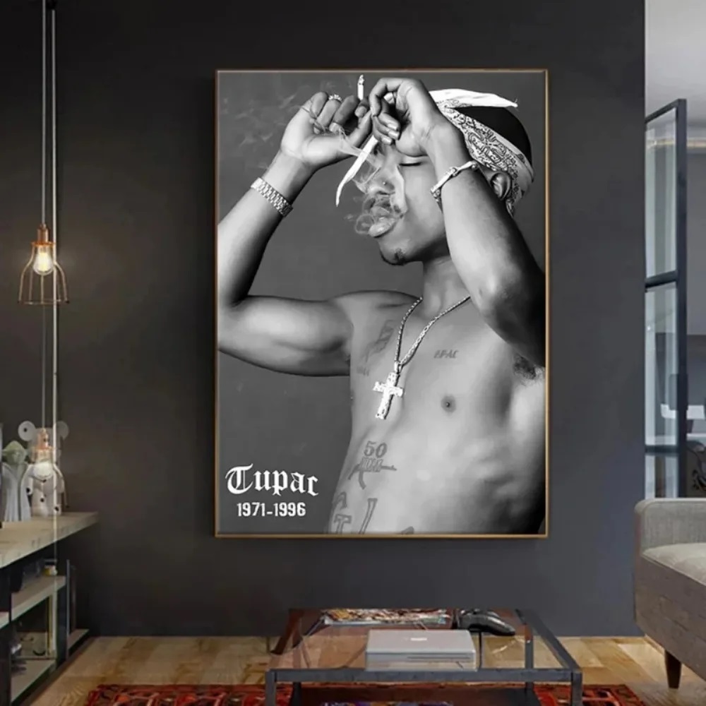Quadro decorativo 1 peça 40x60 Preto e Branco Rapper Tupac Hip Hop ...