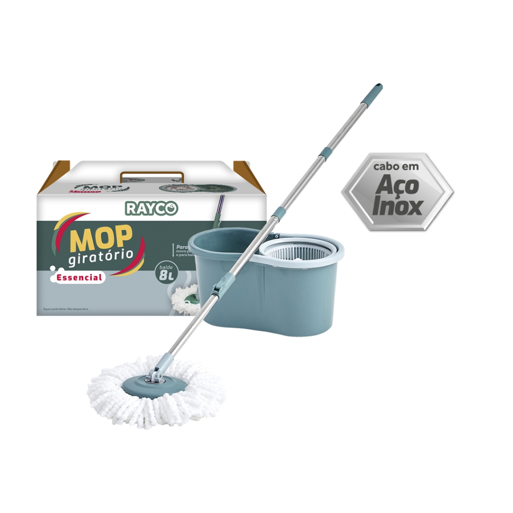 Mop Giratório Original 8 Litros Limpeza casa banheiro cozinha cabo 360º ...