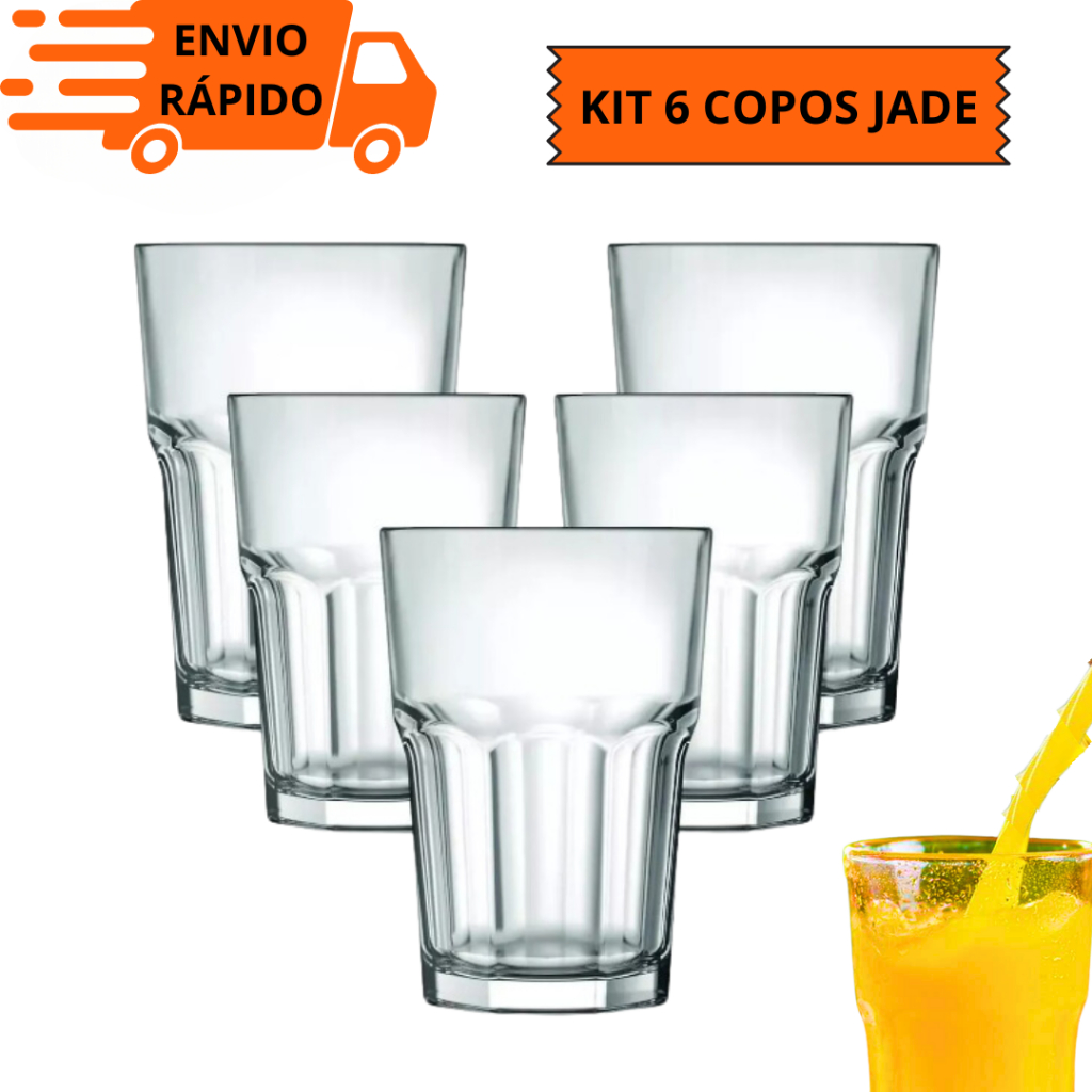 Kit 6 Copos de Vidro Jade Original Agua Suco Drink Refrigerante Bar ...