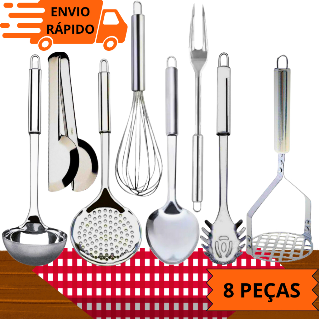 Kit 8 Utensilios Para Cozinha que Acompanha Concha Escumadeira Fuet ...