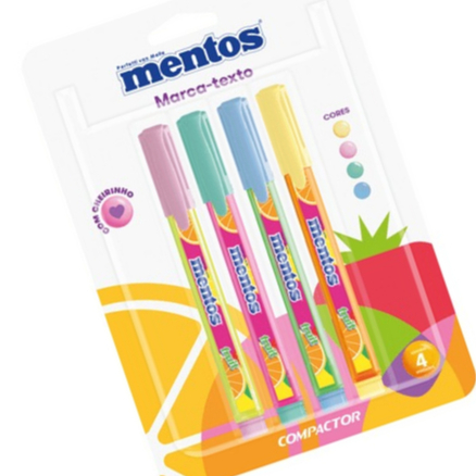Caneta Marca Texto Mentos Pastel Destaq Compactor C/4 Cores Com ...