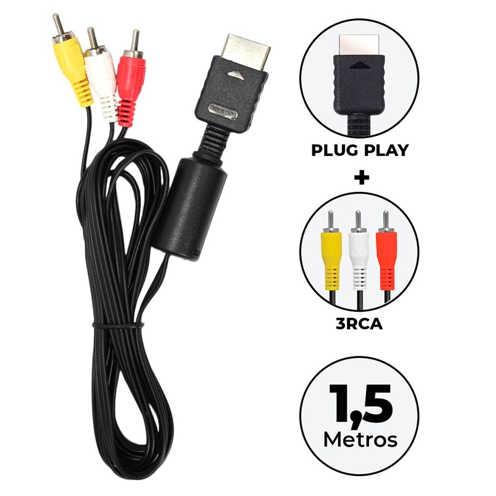 Cabo AV RCA PS2 PS3 Plug & Play | Shopee Brasil