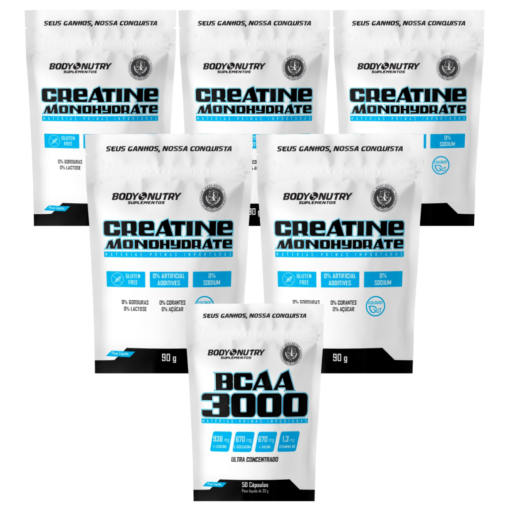 Kit 5x Creatina Monohydrate, 90g + BCAAA 3000, 50 cáps -- Body Nutry ...